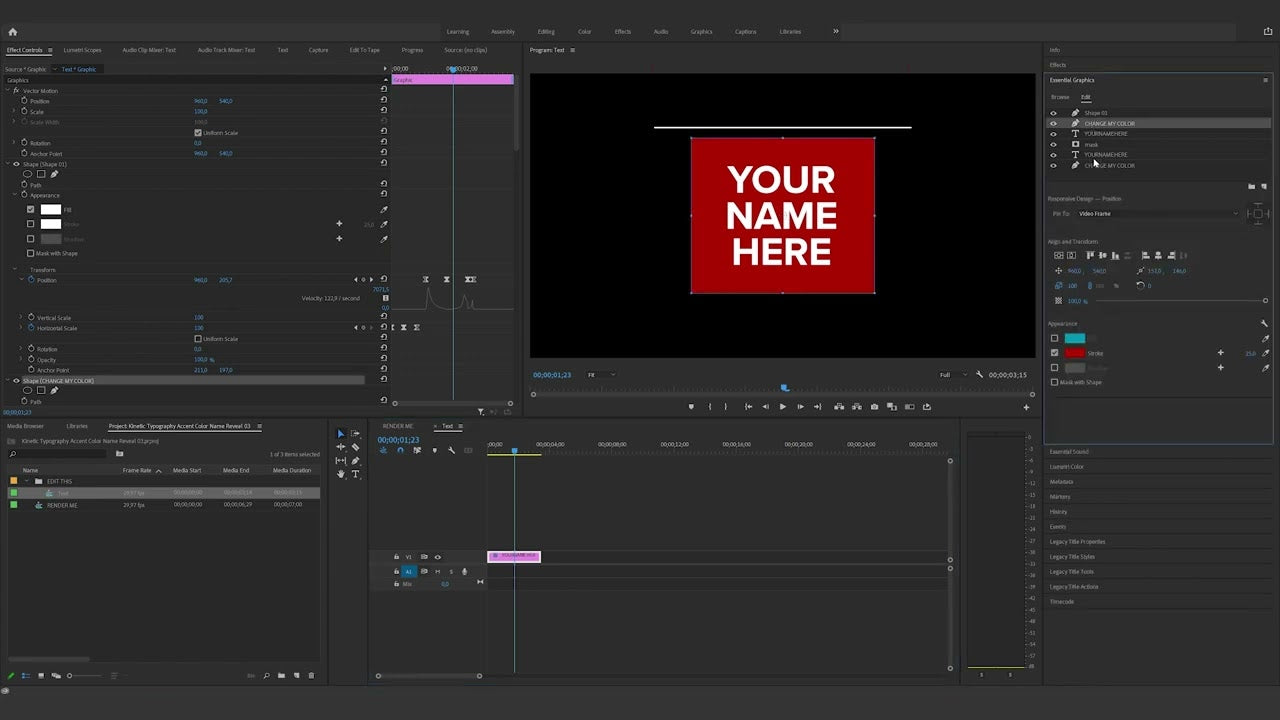 How to edit the Kinetic Typography Accent Color Name Reveal In Premier ...