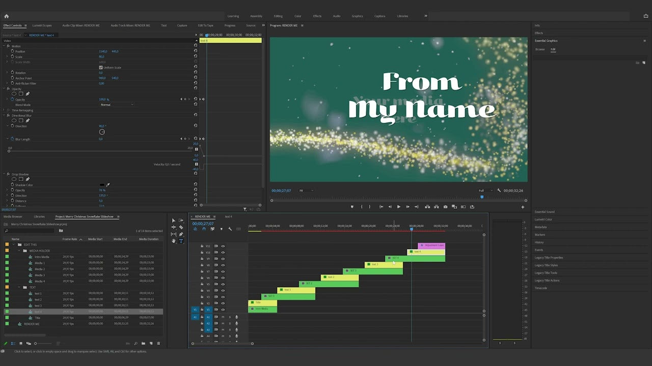 How to edit the Merry Christmas Snowflake Slideshow in Premiere Pro ...