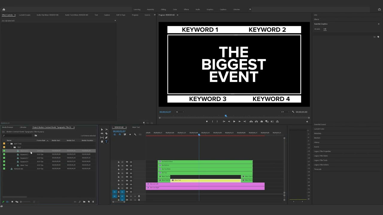 How to edit the Modern Contrast Kinetic Typography Title 02 in Premier ...