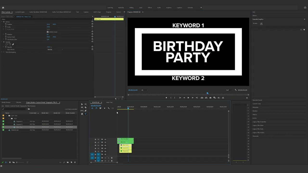 How to edit the Modern Contrast Kinetic Typography Title 03 in Premier ...
