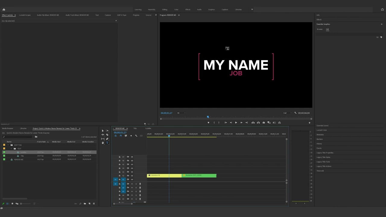 How to edit the Quick & Modern Name Reveals for Lower Thirds 03 in Pre ...