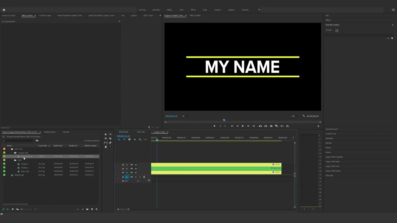 How to edit the Snappy Animated Name Title Card 03 in Premiere Pro ...