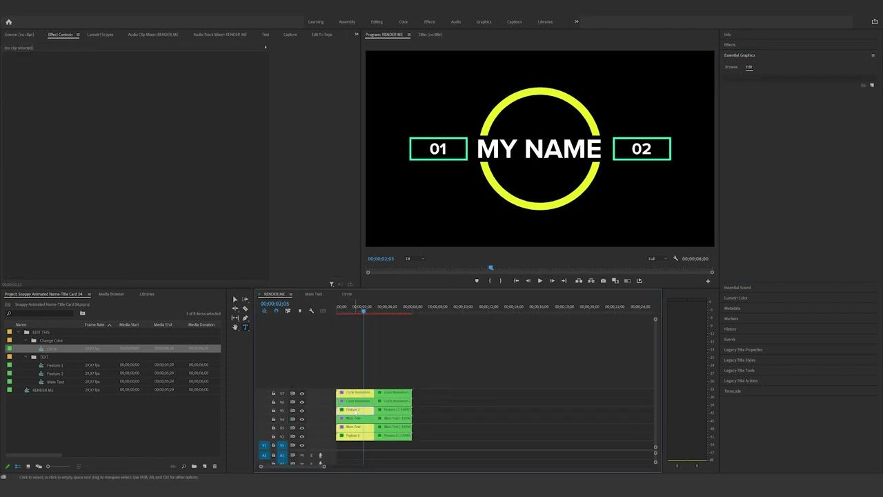 How to edit the Snappy Animated Name Title Card 04 in Premiere Pro ...